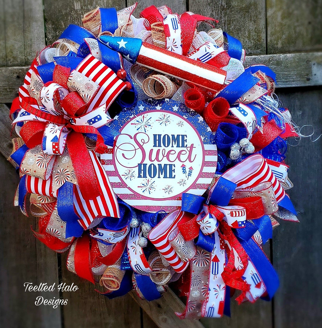 Patriotic Wreath, 4th of July, Fireworks, Summer Wreath, Stars and ...