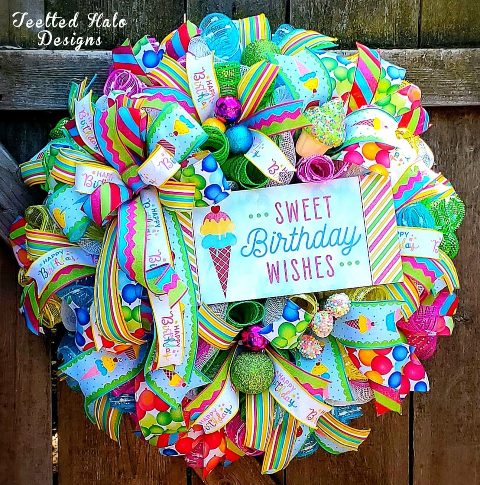 Happy Birthday Wreath: Bright Party Door Decor - Etsy