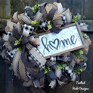 Farmhouse Welcome Wreath: Burlap & Buffalo Check Door Decor - Etsy