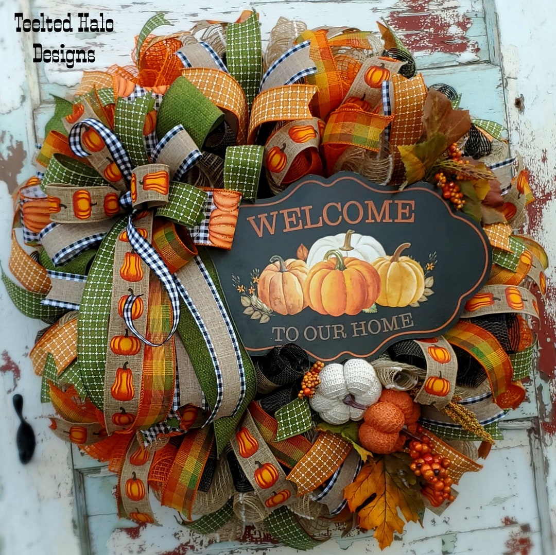 Fall Farmhouse Wreath, Farmstyle Harvest Porch Decorations, Autumn ...