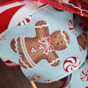 Gingerbread Winter Holiday Wreath, Red and Ice Blue Holiday Decor ...