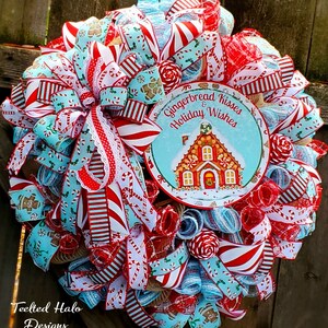 Gingerbread Winter Holiday Wreath, Red and Ice Blue Holiday Decor ...