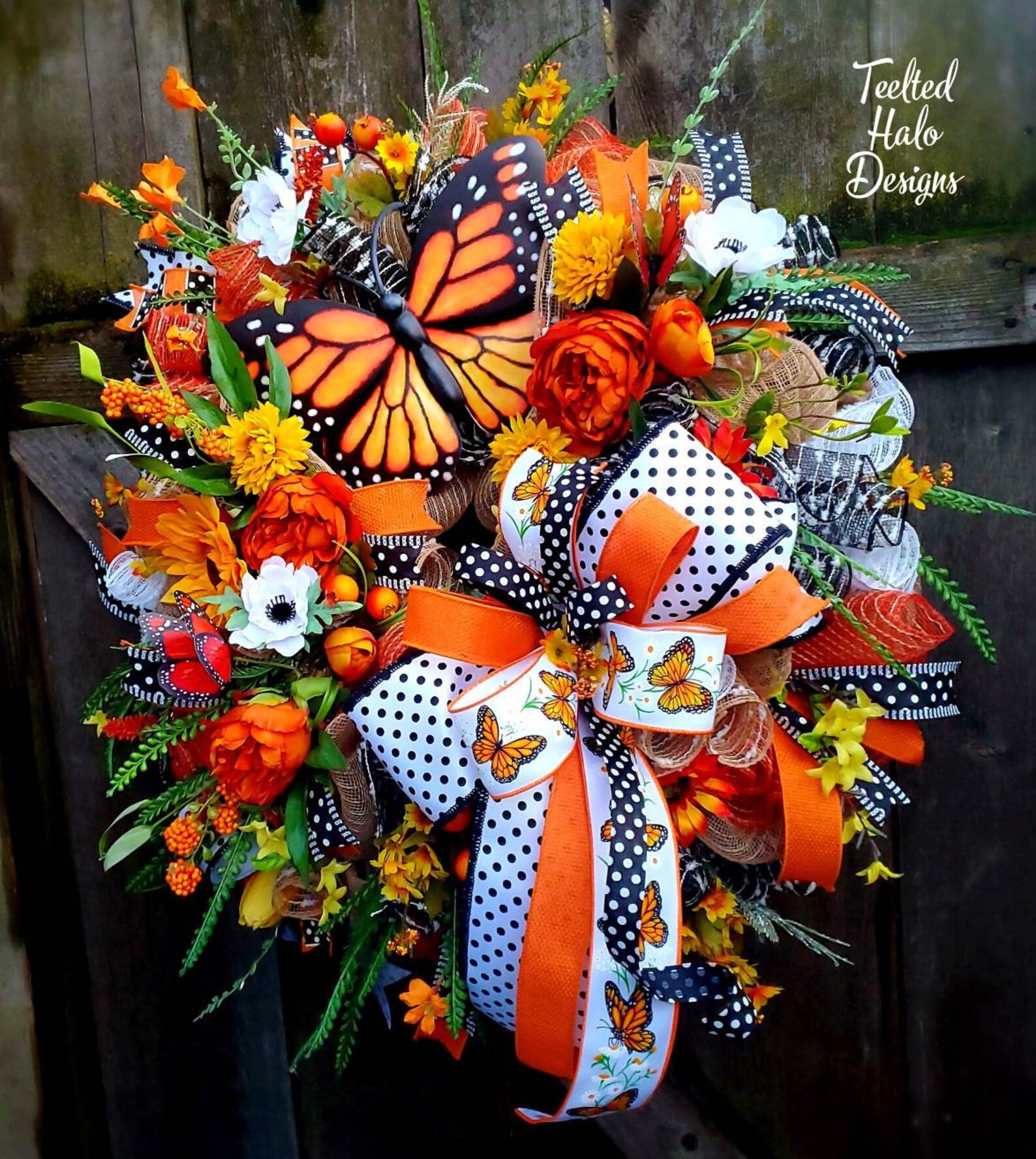 Monarch Butterfly Wreath, Spring Porch Decor, Everyday Swag, Summer ...