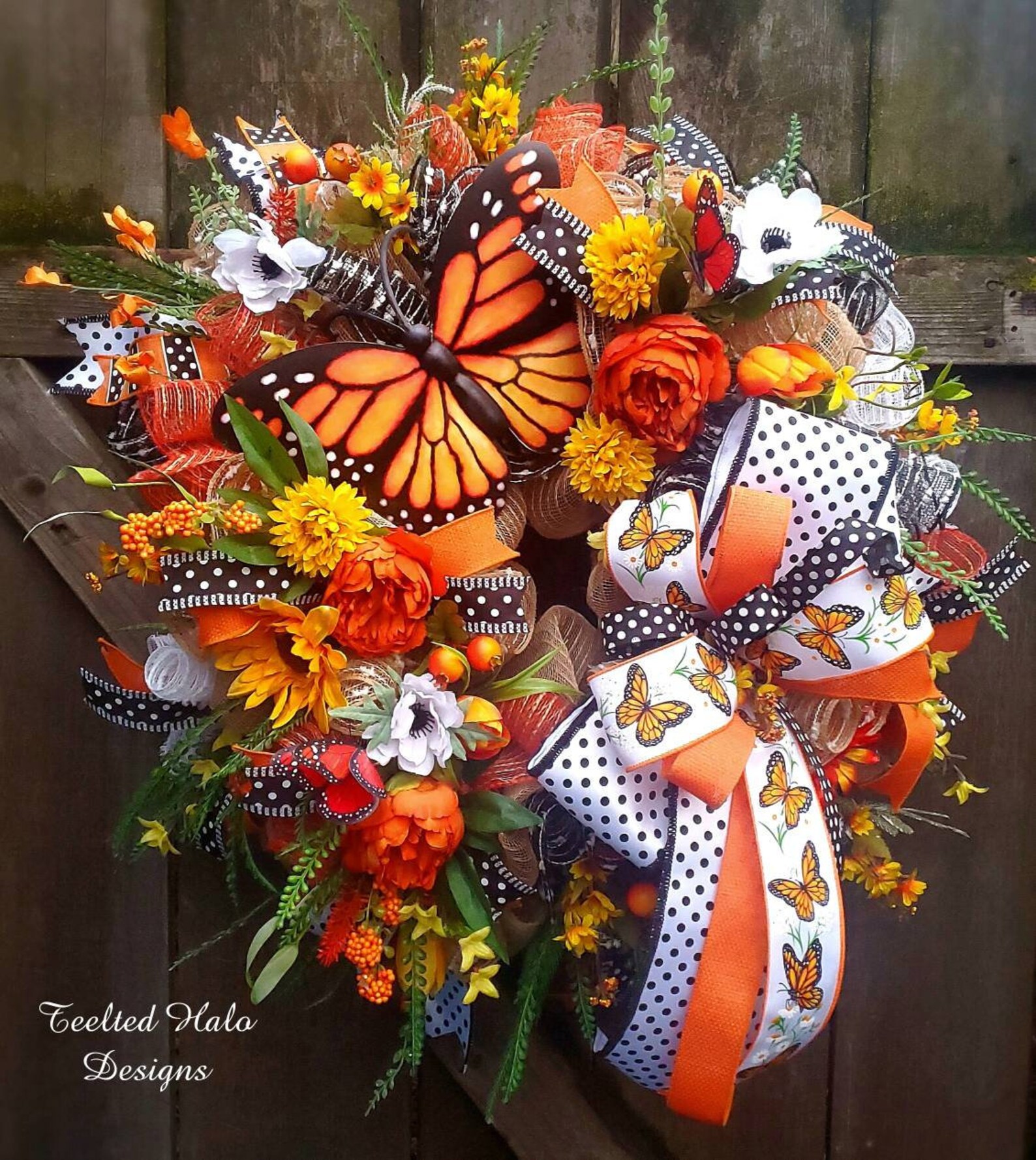 Monarch Butterfly Wreath, Spring Porch Decor, Everyday Swag, Summer ...