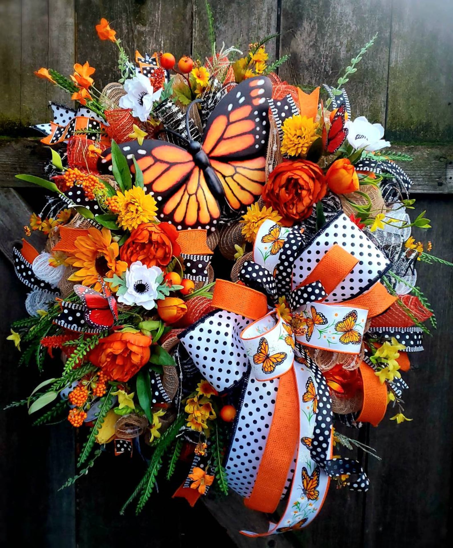 Monarch Butterfly Wreath, Spring Porch Decor, Everyday Swag, Summer ...