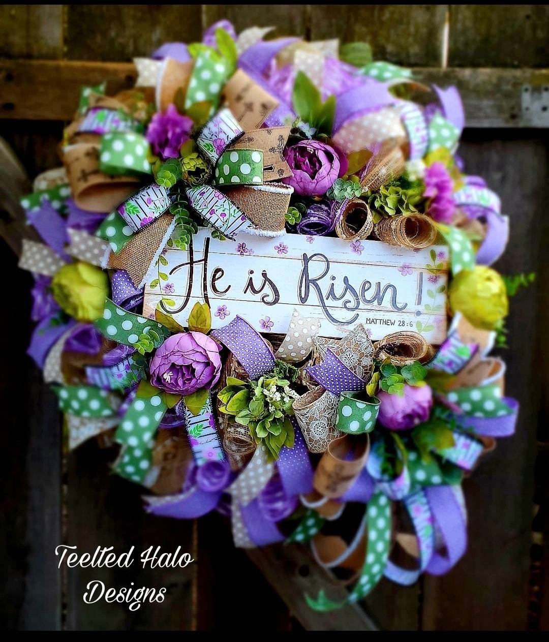 Easter Wreath, Spring Wreath for Your Door, He is Risen Spiritual Decor ...