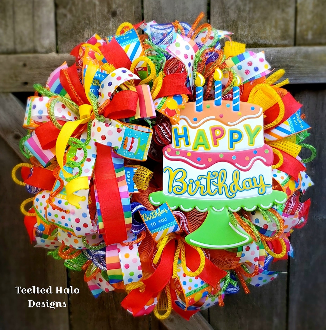 Happy Birthday Wreath: Bright Party Door Decor - Etsy