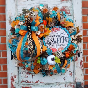 Fall Wreath: Cheetah, Turquoise, and Orange Pumpkin Decor - Etsy