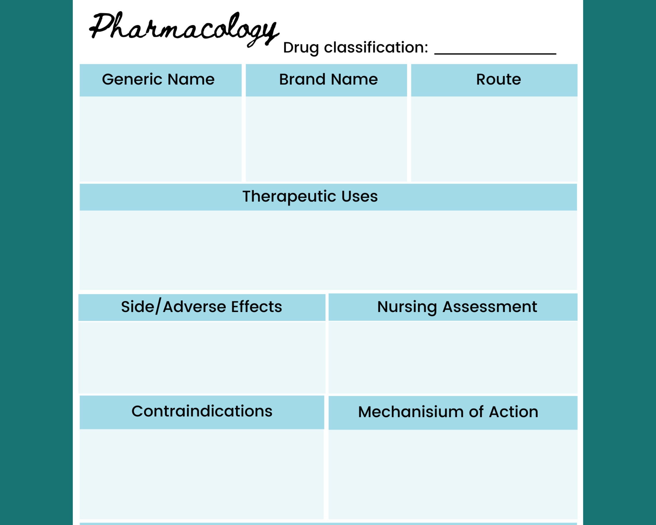 Pharmacology Note Taking Template Nursing Notes Nclex Nursing Bundle ...