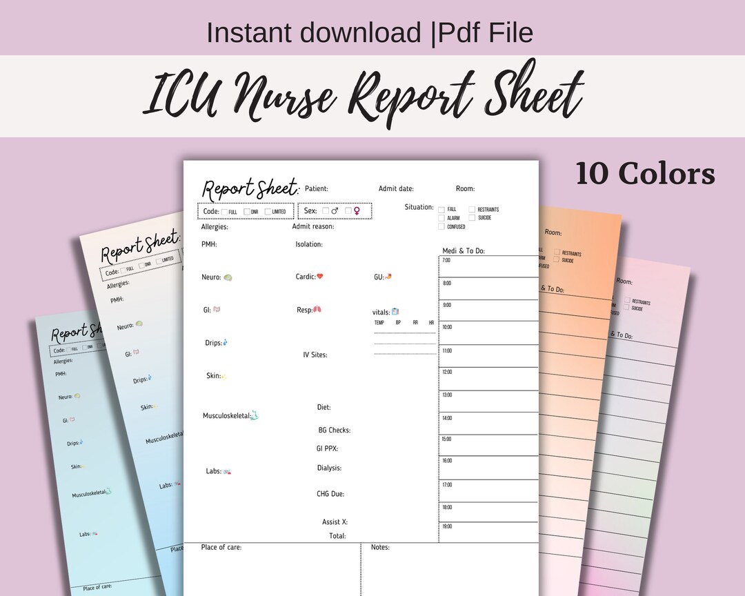 CNA Brain Sheet, ICU Report Sheet, Nurse Brain Sheet, Nursing Report ...