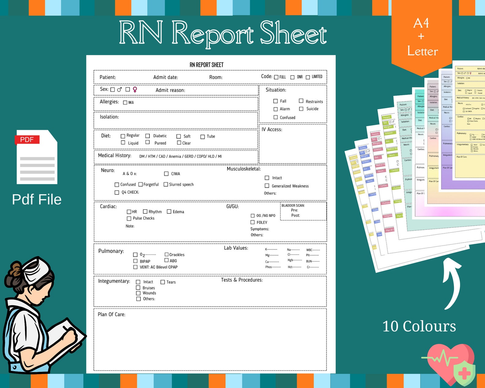 Nurse Report Sheet RN Report Sheet ICU Report Sheet Printable Nursing ...