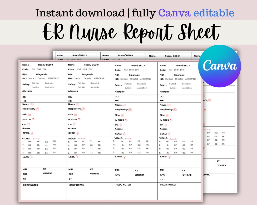 Er Report Sheet Nurse Brain Sheet Cna Report Sheet Nursing - Etsy Australia
