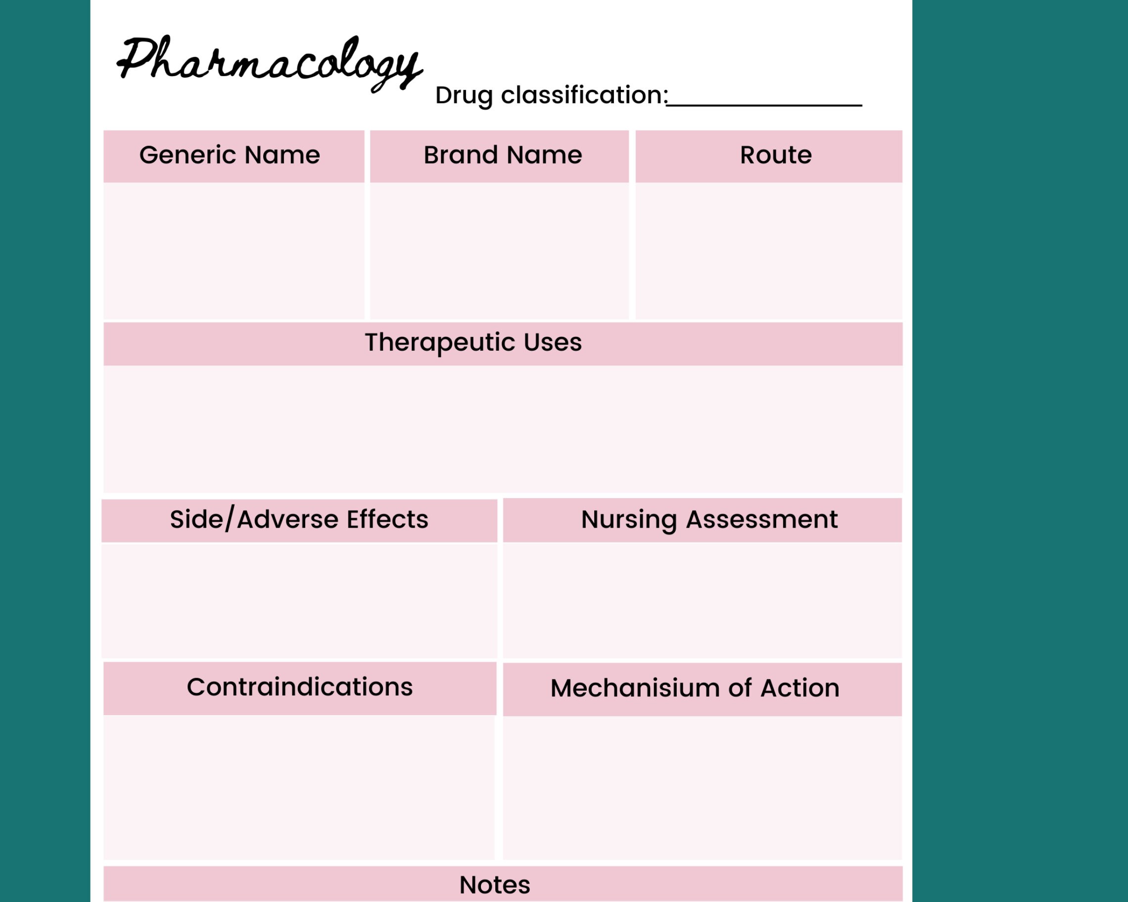 Pharmacology Note Taking Template Nursing Notes Nclex Nursing Bundle ...