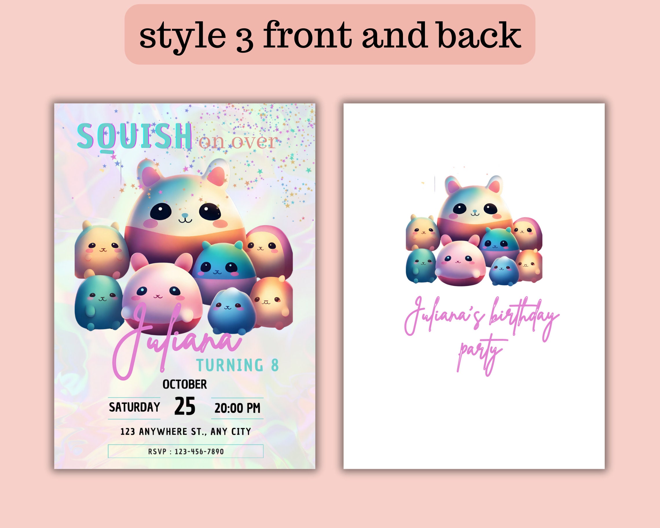 Squishmallow Birthday Invitation, Squishy Invitation,customizable ...