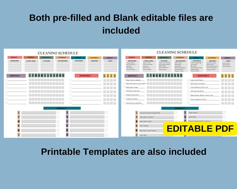 Editable Cleaning Schedule, Printable, Weekly, Monthly, Yearly Cleaning ...