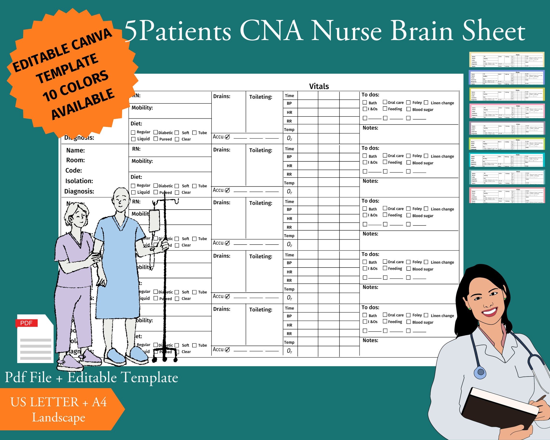 5 Patient Nurse Report Sheet, Printable Template, New Grad Nurse ...