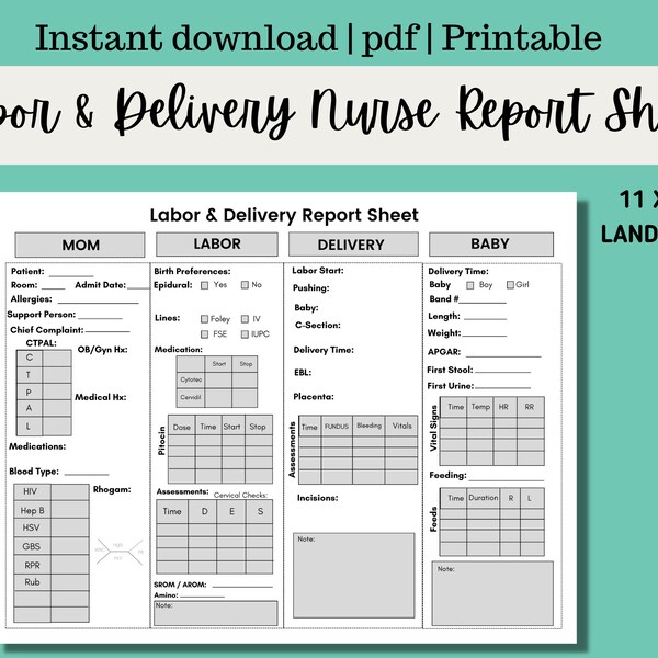 Labor and Delivery Nurse Report Sheet - Etsy