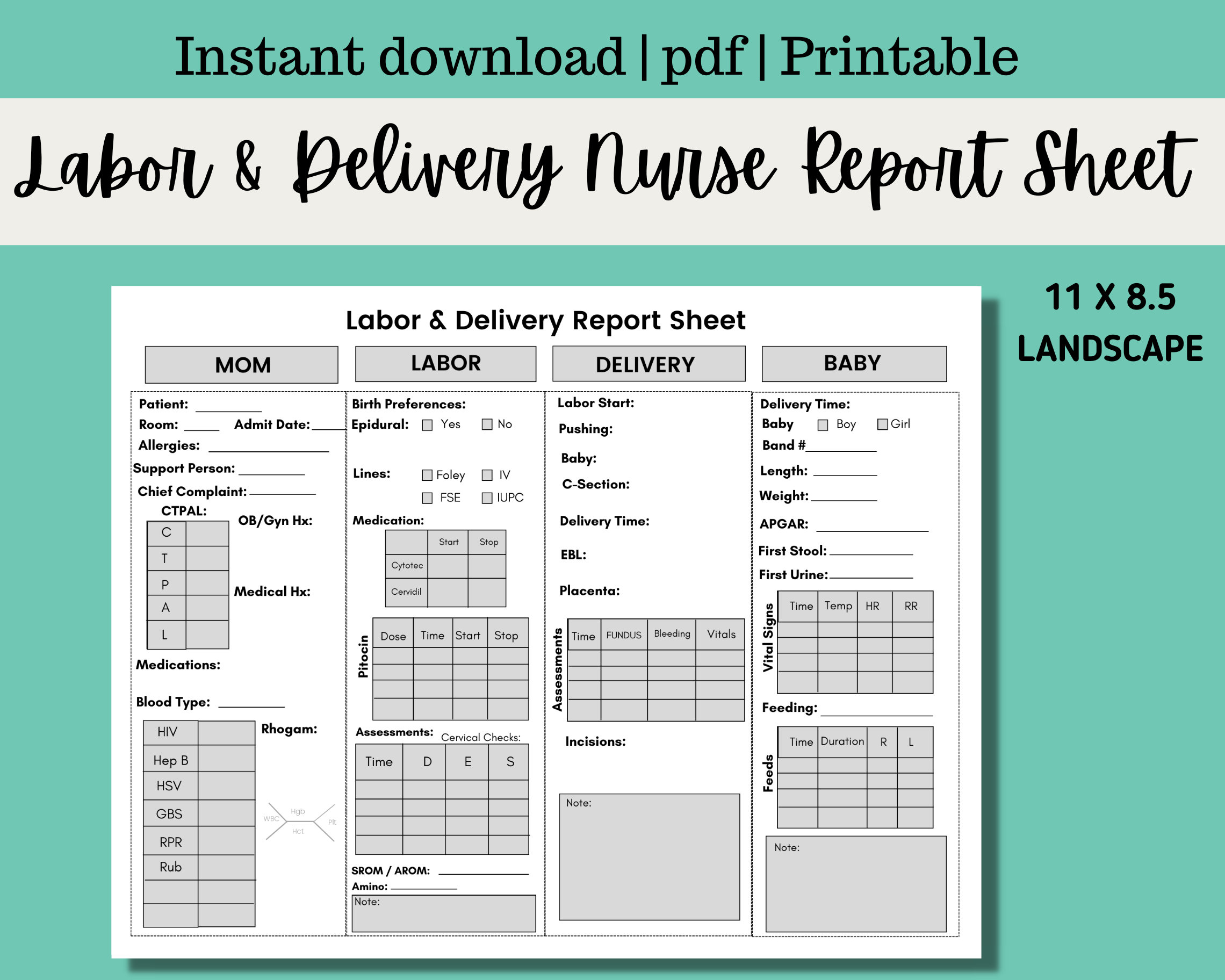 Labor and Delivery nurse Brain Sheet Nicu Report Sheet Icu Report Sheet ...