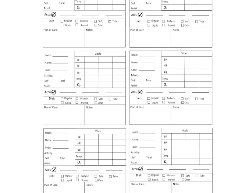 CNA/PTC 6 Patient Nurse Report Sheet ICU Report Sheet med Surg ...