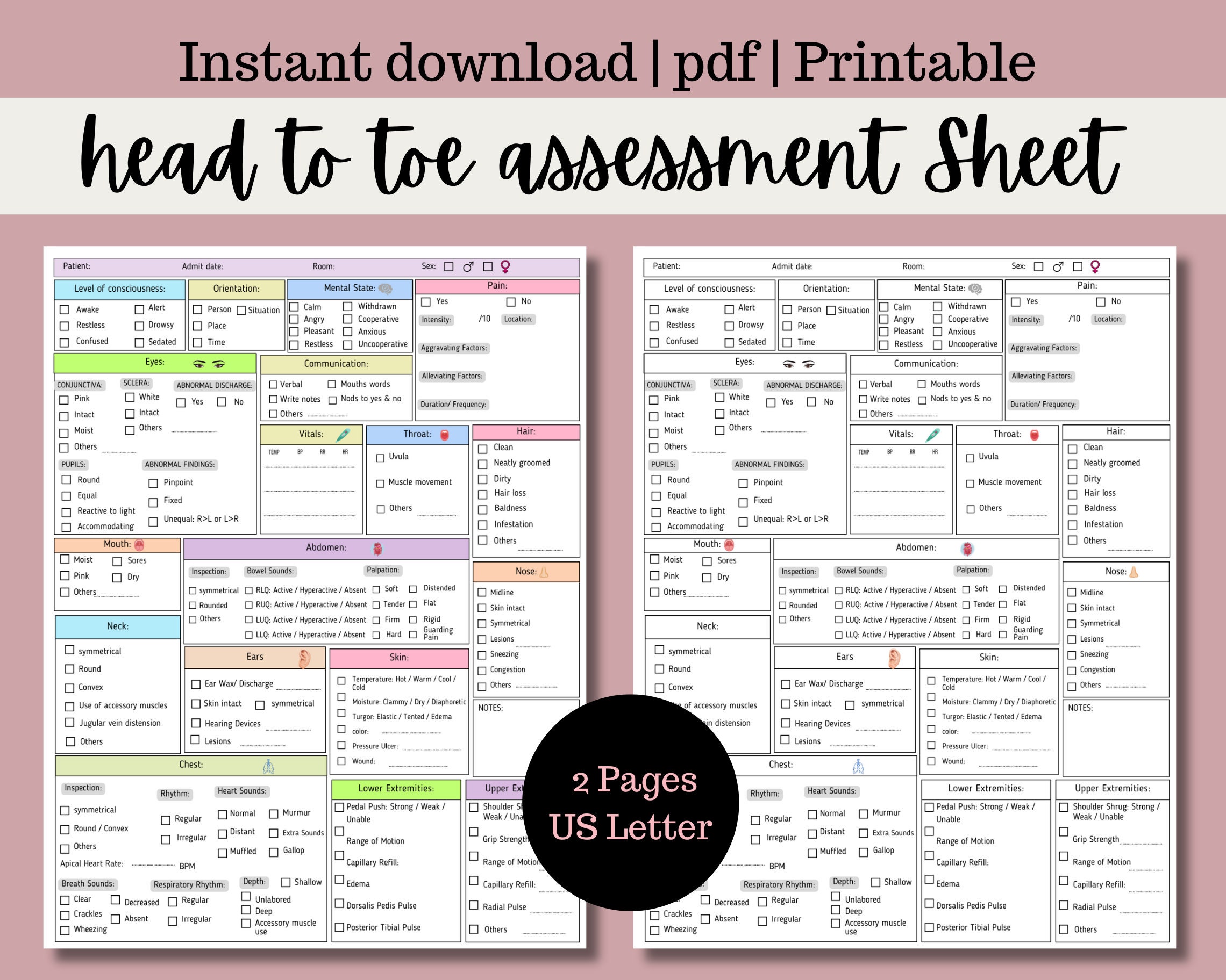 Head to Toe Assessment Icu Report Sheet CNA Report Sheet Nursing ...