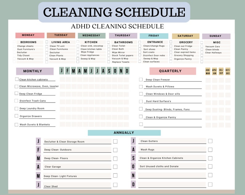 Editable ADHD Cleaning Checklist, ADHD Cleaning Bundle, ADHD Chore ...