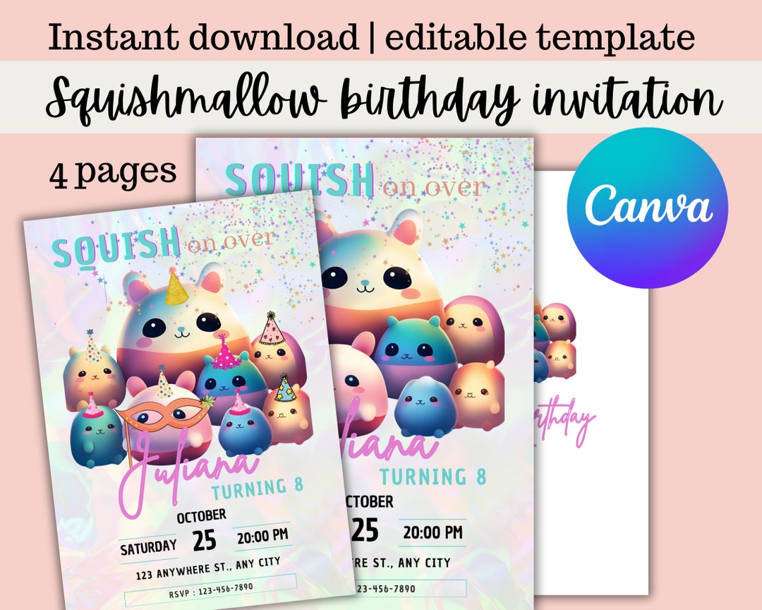 Squishmallow Birthday Invitation, Squishy Invitation,customizable ...