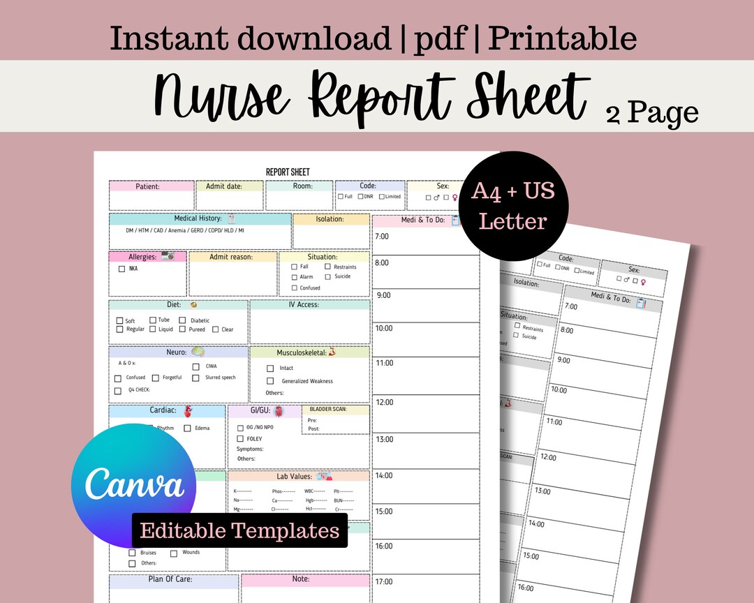 CNA Report Sheet Er Report Sheet Nicu Report Sheet CNA - Etsy