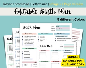 Birth Plan Template Editable Birth Preferences Printable - Etsy