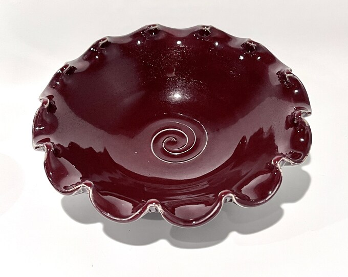 Handmade Fluted Ceramic Serving Bowl, Deep Burgundy, Flower Bowl - Etsy