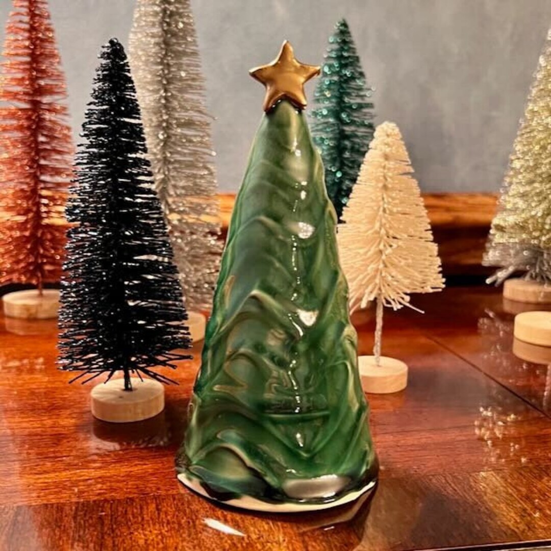 Emerald Green Christmas Tree Wheel Thrown Slip Decorated - Etsy