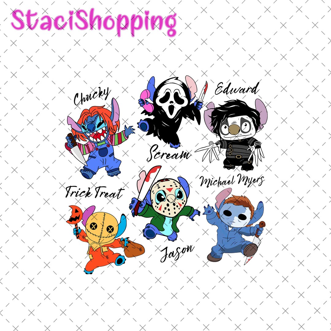 Horror Movie Characters Halloween Png, Funny Stitch Horror Killers Png ...