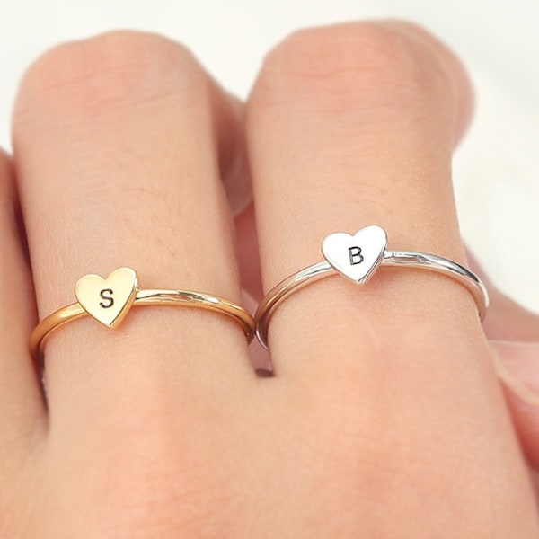 Initial Heart Ring - Etsy