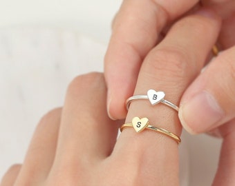 Initial Heart Ring - Etsy