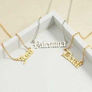 Gold Old English Name Necklacedainty Nameplate - Etsy