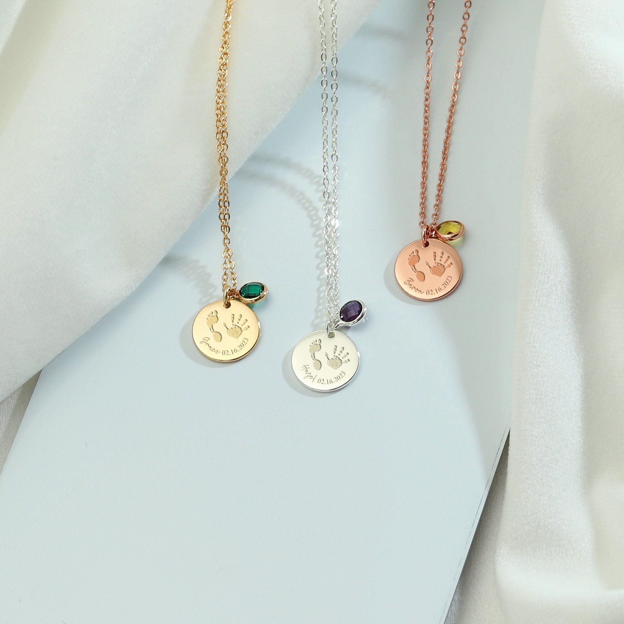 Custom Actual Baby Footprint Handprint Necklace with Birthstone Personalized Memorial Jewelry Newborn Gift for New Mom Footprint Necklace Etsy