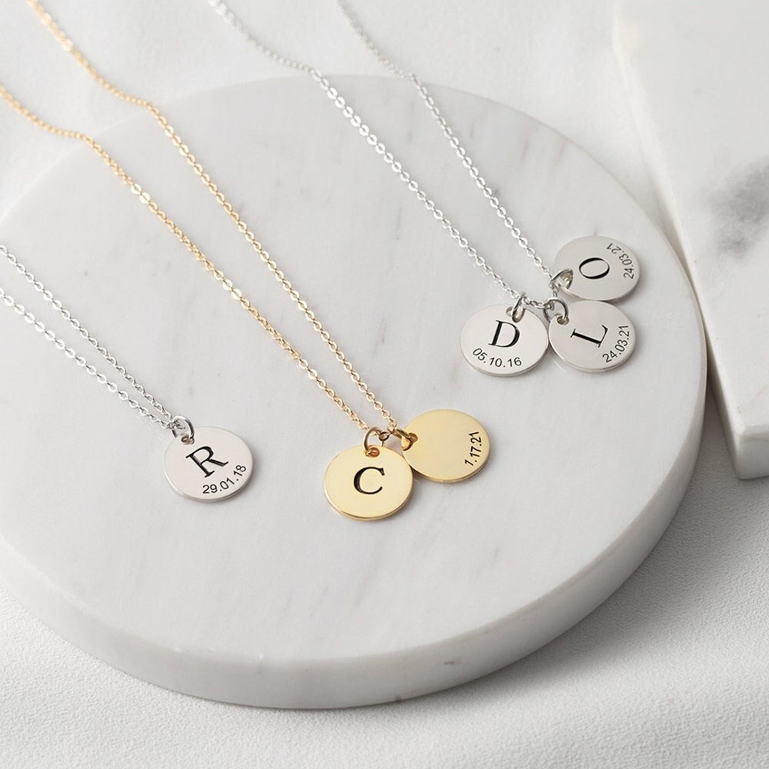 Multi Initial Disc Necklace,engraved Date Necklace,family Necklace ...
