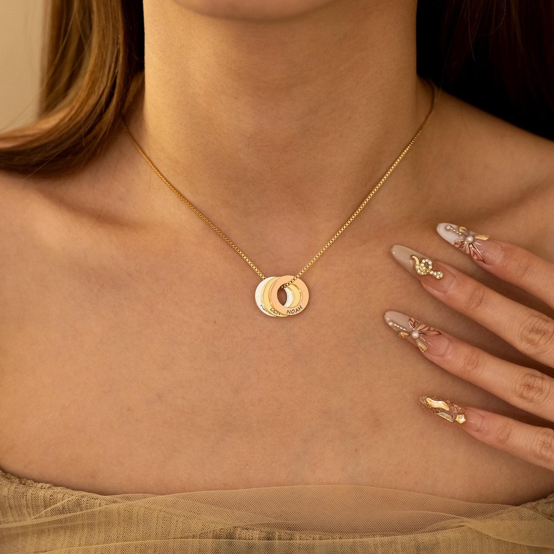 Multiple Circle Pendant Necklace, Engraved Name Necklace, Personalized ...