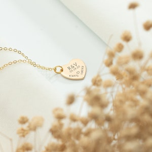 Engraved Gold Heart Necklace, Couples Initials Necklace, Custom Date ...
