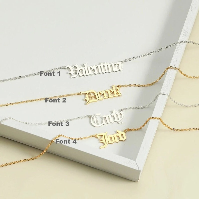 Gold Old English Name Necklacedainty Nameplate - Etsy