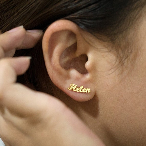 Personalised Name Earrings Minimalist Earrings Gold Name Earrings Silver Earrings Stud Earrings Birthday Gift for Her Mom Jewelry Gift Etsy
