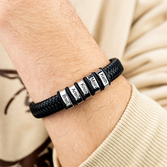 Leather bracelet with name beads store