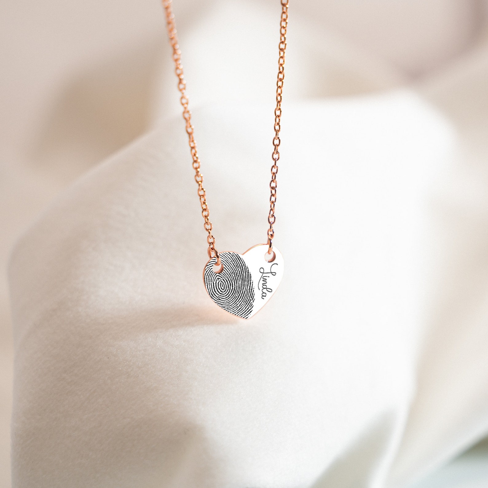 Engraved Double Fingerprint Heart Necklace,actual Fingerprint Necklace ...