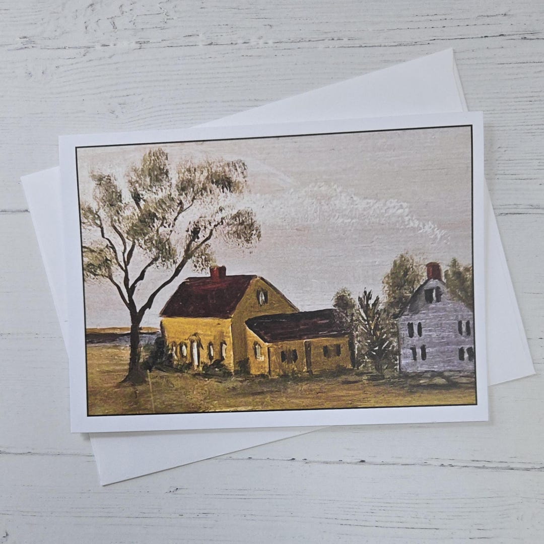 American Folk Art Painting Greeting Card Primitive Colonial House in ...