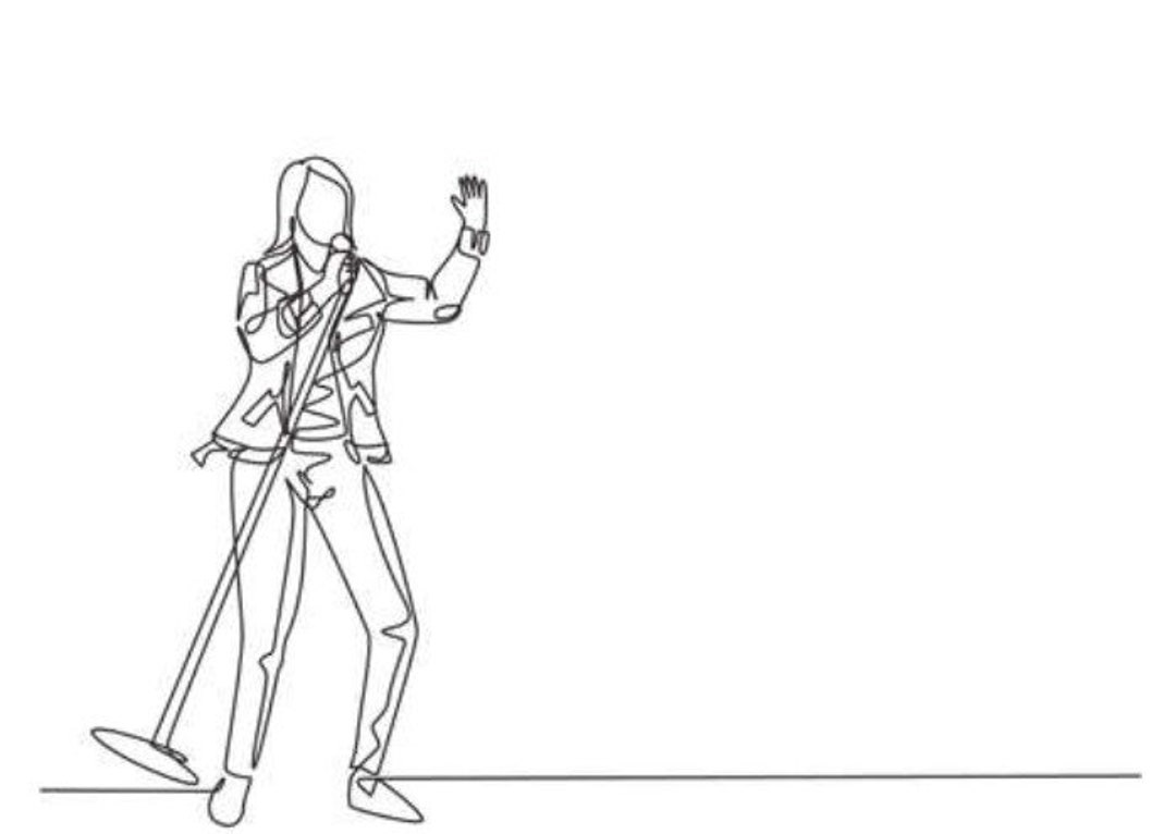 Single Continuous Line Drawing of Young Happy Lady Rocker Singer ...