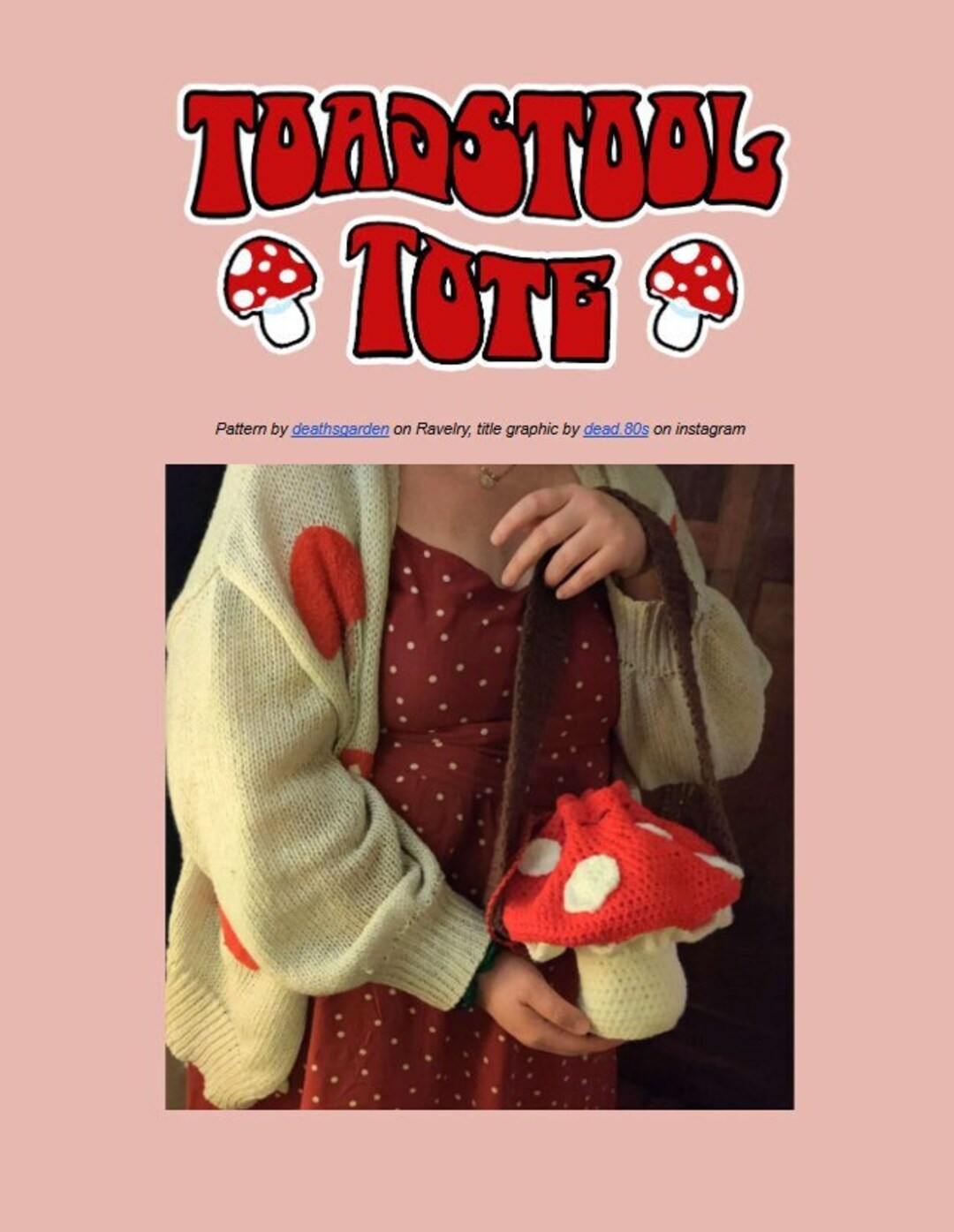Toadstool Tote, PDF Crochet Pattern Instant Digital Download, Cottagecore Fashion DIY Mushroom ...