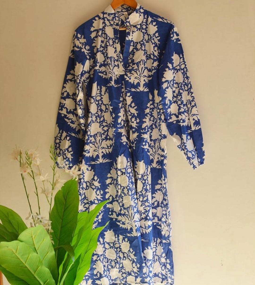 Organic Cotton Women Wear Dress, Leaf Block Print Women Long Dress ...