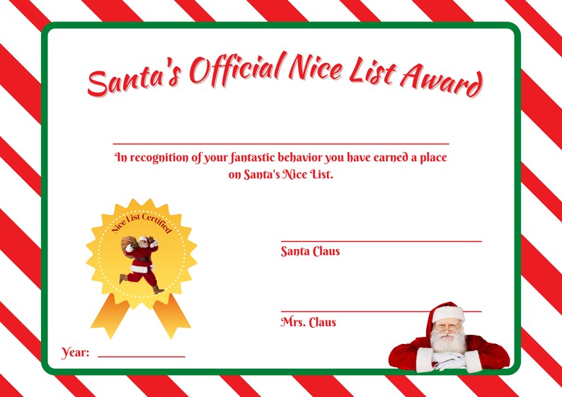 Santa's Nice/good List Printable Certificate for Boys and Girls - Etsy