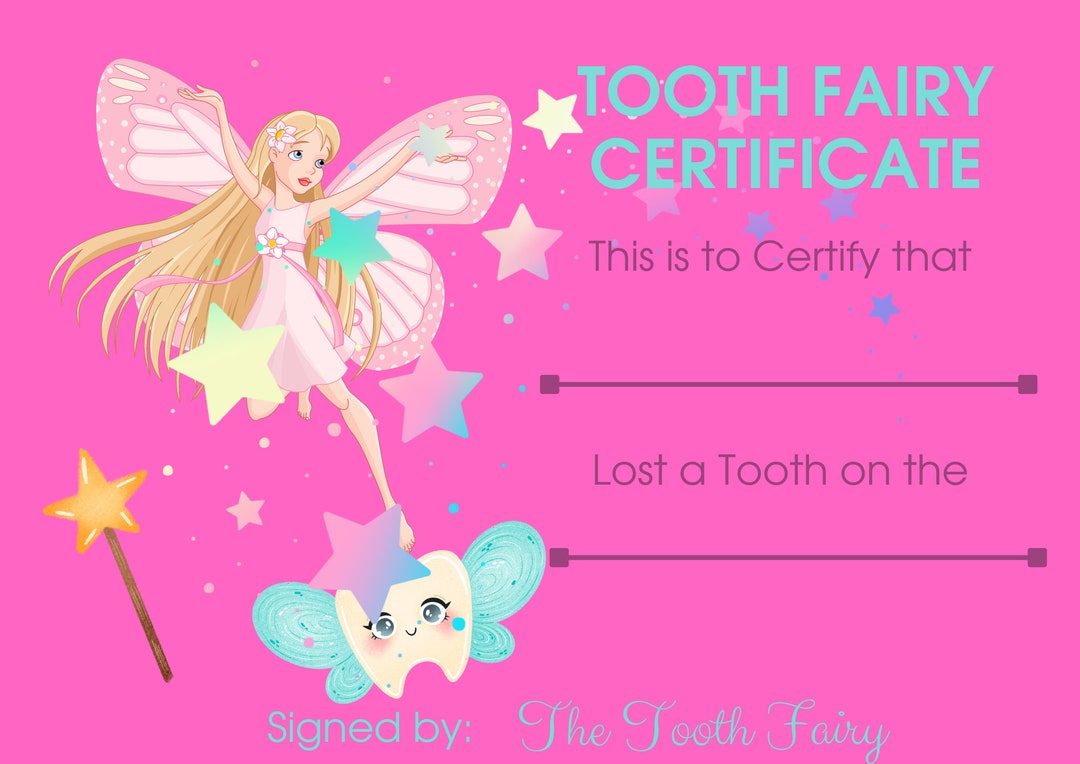 Tooth Fairy Printable Certificate for Girls - Etsy