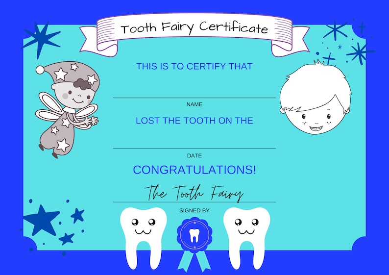 2 Tooth Fairy Printable Certificates for Boys and Girls - Etsy