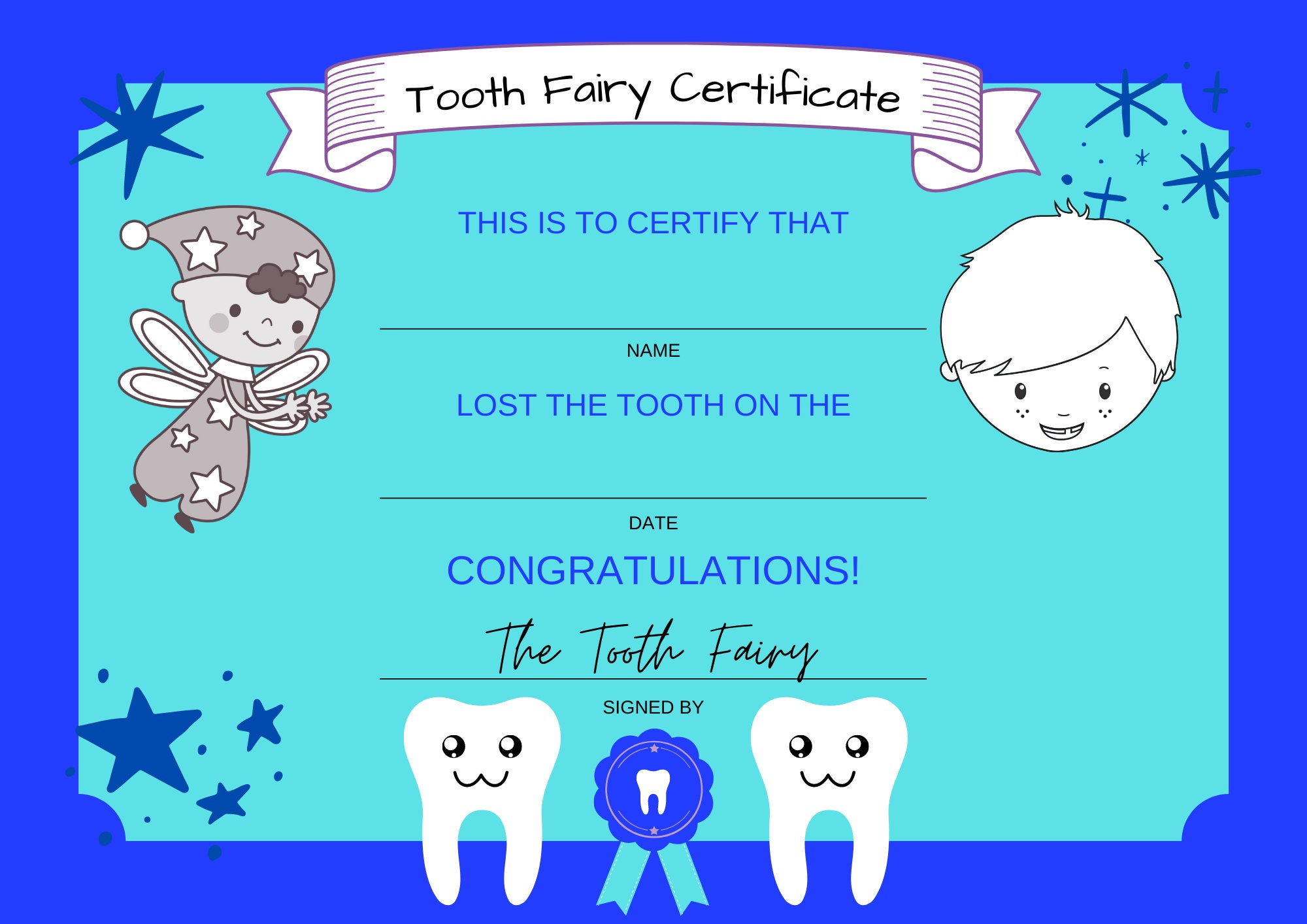 2 Tooth Fairy Printable Certificates for Boys and Girls - Etsy